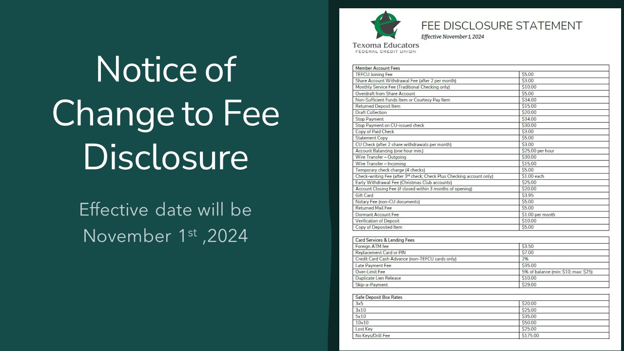 Fee Disclosure Notice of Change | Blog | Texoma Educators